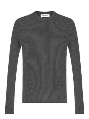 JIL SANDER Long-sleeved Ribbed Knit Sweater - Grey