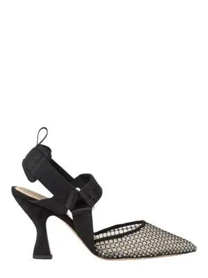 Fendi Colibri Mesh And Suede Slingbacks With Micro-crystal Embellishments - Black