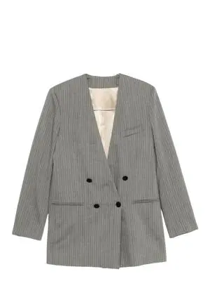 Alberta Ferretti Double-breasted Pinstriped Blazer - Grey