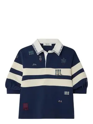 Sea Striped Cropped Rugby Polo Shirt - Black
