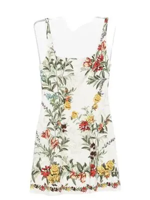 ALICEOLIVIA Alice + Olivia Floral Print Square Neck Mini Dress - White