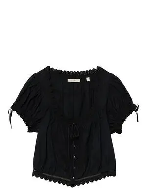 DÔEN DOEN Black Organic Poplin Embroidered Blouse Black