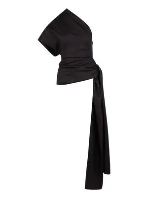 HEIRLOME Marianne One-shoulder Silk Twill Top With Sash - Black