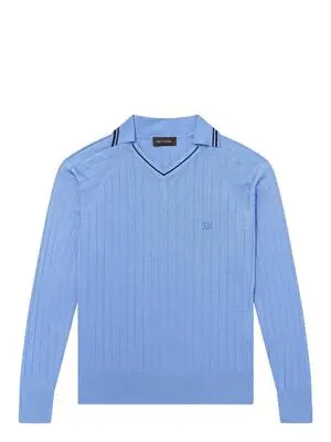 WALES BONNER Roots Logo-embroidered Knitted Polo Shirt - Blue