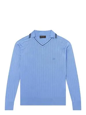 WALES BONNER Roots Logo-embroidered Knitted Polo Shirt - Blue