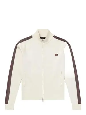 WALES BONNER Logo-embroidered Knitted Zip-up Jacket - White