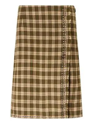 WALES BONNER Checked Flannel Mini Skirt With Stud Embellishments - Brown