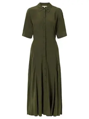 Veronica Beard Perenna Satin Midi Shirt Dress - Green