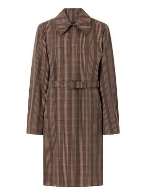 WALES BONNER Linear Belted Checked Wool-canvas Coat - Brown