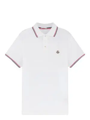 Moncler Cotton Polo Shirt With Logo Patch - White
