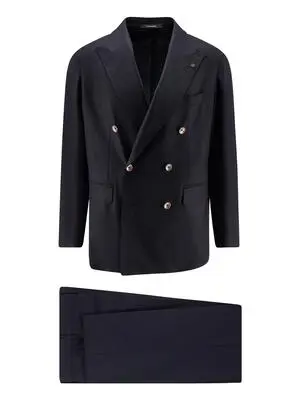 Tagliatore Doublebreasted Stretch Virgin Wool Suit - Black
