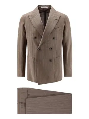 Tagliatore Doublebreasted Virgin Wool Suit With Herringbone Pattern - Beige
