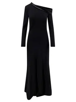 Alberta Ferretti Viscose One-shoulder Long Dress With Satin Detail - Black