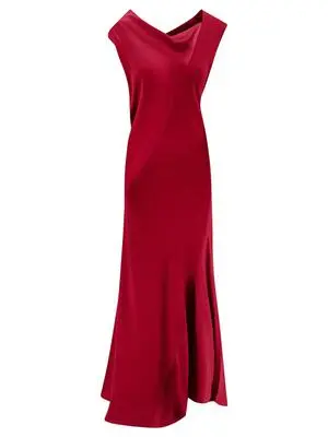 Alberta Ferretti Viscose Maxi Dress With Draped Neckline And Satin Inserts - Red