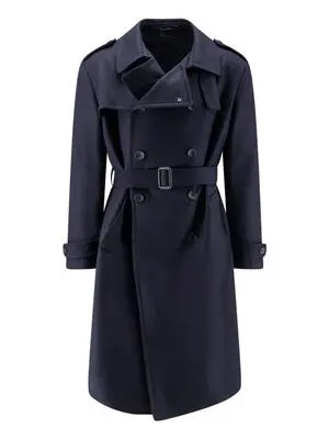 Tagliatore Water Repellent Virgin Wool Trench Coat - Blue