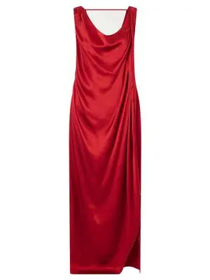MAISON MARGIELA Draped Silk-blend Satin Maxi Gown - Red