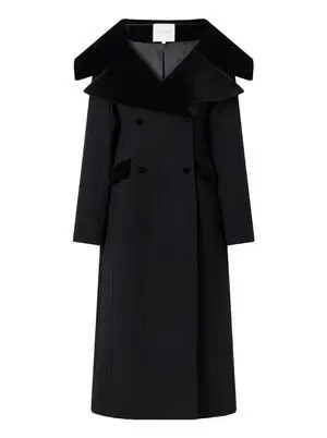 LIBEROWE Hourglass' Double-breasted Wool Coat With Velour Trim - Black