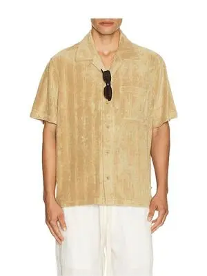 J. Lindeberg Ted Stripe Terry Shirt In Brown - Kelp