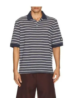 MANORS Goat Pique Stripe Polo - Navy