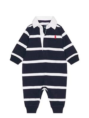 Polo Ralph Lauren Baby Striped Cotton Rugby Coverall In Multi - Refined Navy Multi