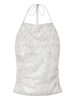 ILKYAZ OZEL Sequined Halter Neck Top - Silver