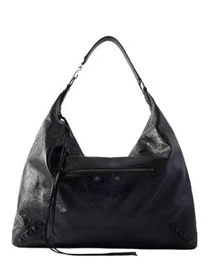 Balenciaga Le City Hobo Large Embellished Leather Shoulder Bag - Black