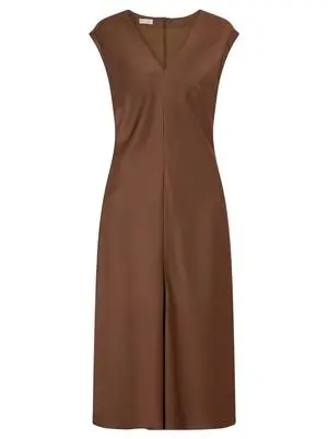 Brunello Cucinelli Bead-embellished Satin Midi Dress - Brown