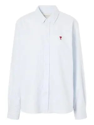 AMI Paris Embroidered Cotton Oxford Shirt - Light Blue