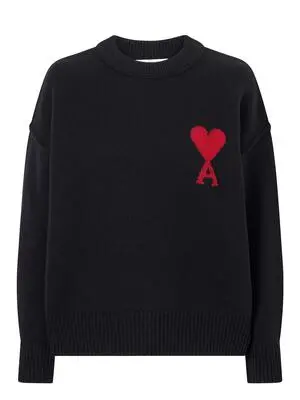 AMI Paris Intarsia Wool Sweater - Black