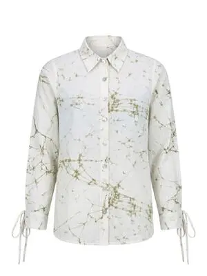 CELESTE MENDIS Batik Print Cotton Shirt With Tie Cuffs - Green
