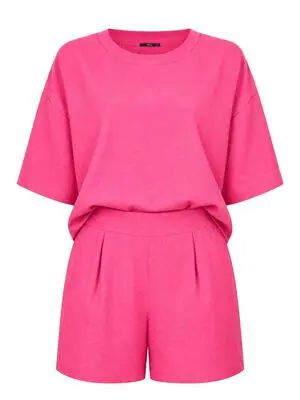 OH!ZUZA NIGHT&DAY Matte Viscose Relaxed T-shirt And Shorts Set - Pink