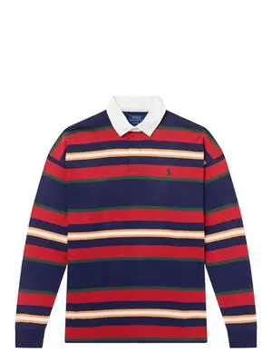 Polo Ralph Lauren Logo-embroidered Striped Cotton-jersey Polo Shirt - Blue