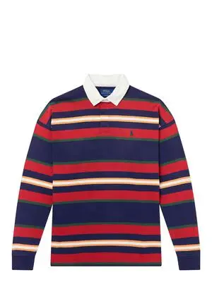 Polo Ralph Lauren Logo-embroidered Striped Cotton-jersey Polo Shirt - Navy