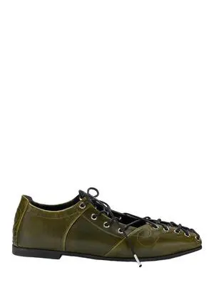 PREV Olea Lace-up Square-toe Ballet Flats - Green