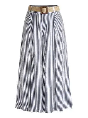 PAISIE Belted Pleated Culottes - Blue/white