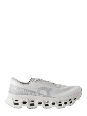 On ON Cloudmonster Rubber-Trimmed Stretch-Knit Sneakers Light Gray