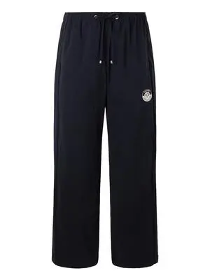 FRAME Straight-leg Cotton-blend Trousers With Embroidered Logo - Blue
