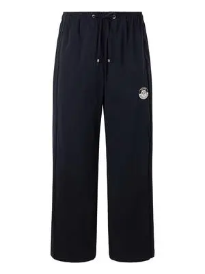 FRAME Drawstring Logo-embroidered Cotton-blend Trousers - Navy