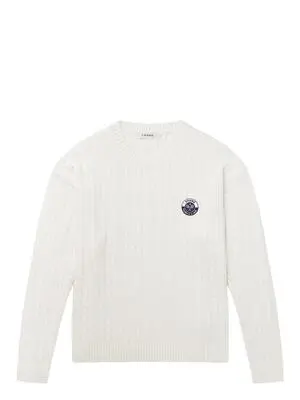FRAME Logo-embroidered Cable-knit Cotton And Wool-blend Sweater - Neutrals