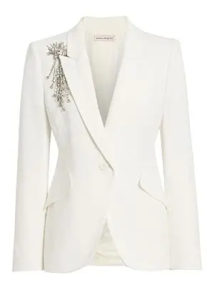 Alexander McQueen Crystal Embellished Crepe Blazer - Ivory