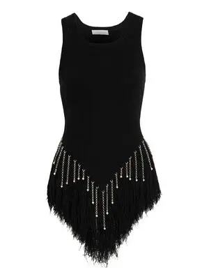 PACO RABANNE RABANNE Embellished Fringed Linen Knit Top