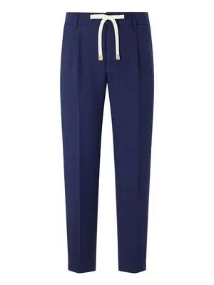 Eleventy Straight-leg Lyocell And Linen-blend Trousers - Blue