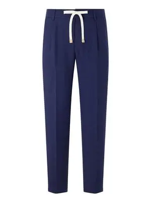 Eleventy Straight-leg Lyocell And Linen-blend Trousers - Navy