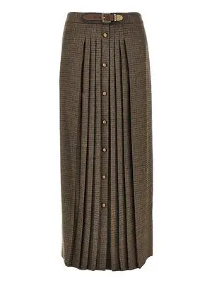 Etro Houndstooth Wool Maxi Skirt - Brown