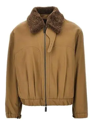 Emporio Armani Padded Cotton Canvas Blouson With Detachable Shearling Collar - Green