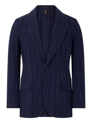 DRAKE'S Pinstriped Linen And Cotton-blend Suit Jacket - Blue