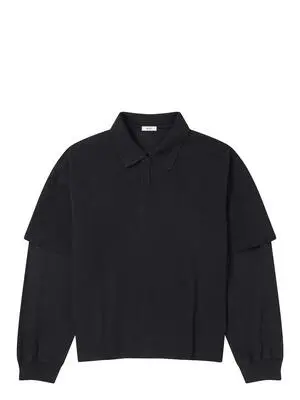 AGOLDE Curren Layered Cotton-piqué Polo Shirt - Black