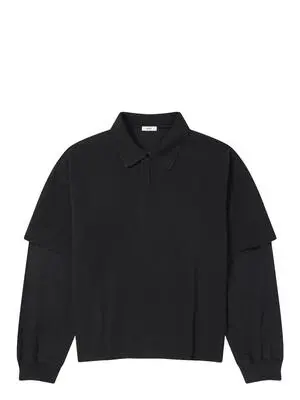 AGOLDE Curren Layered Cotton-piqué Polo Shirt - Black
