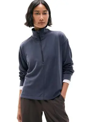 Athleta Seasoft Classic 1/4 Zip Cropped Sweatshirt - Navy
