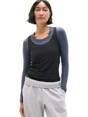 Athleta Perfect Rib Layered Top - Black